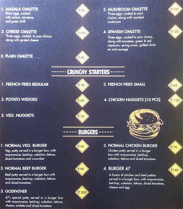Menu at Route 47, Kochi, NH 47
