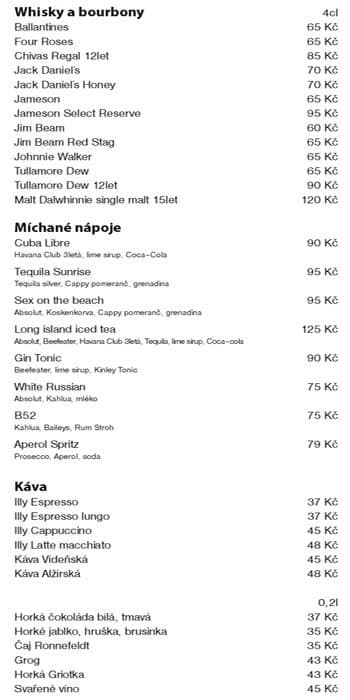 Menu at Bowling & Billiard Dejvice pub & bar, Prague
