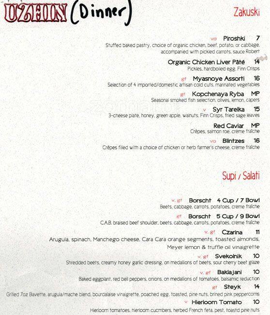 Menu at Babushka Russian Restaurant, Walnut Creek