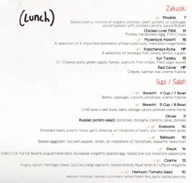 Menu at Babushka Russian Restaurant, Walnut Creek