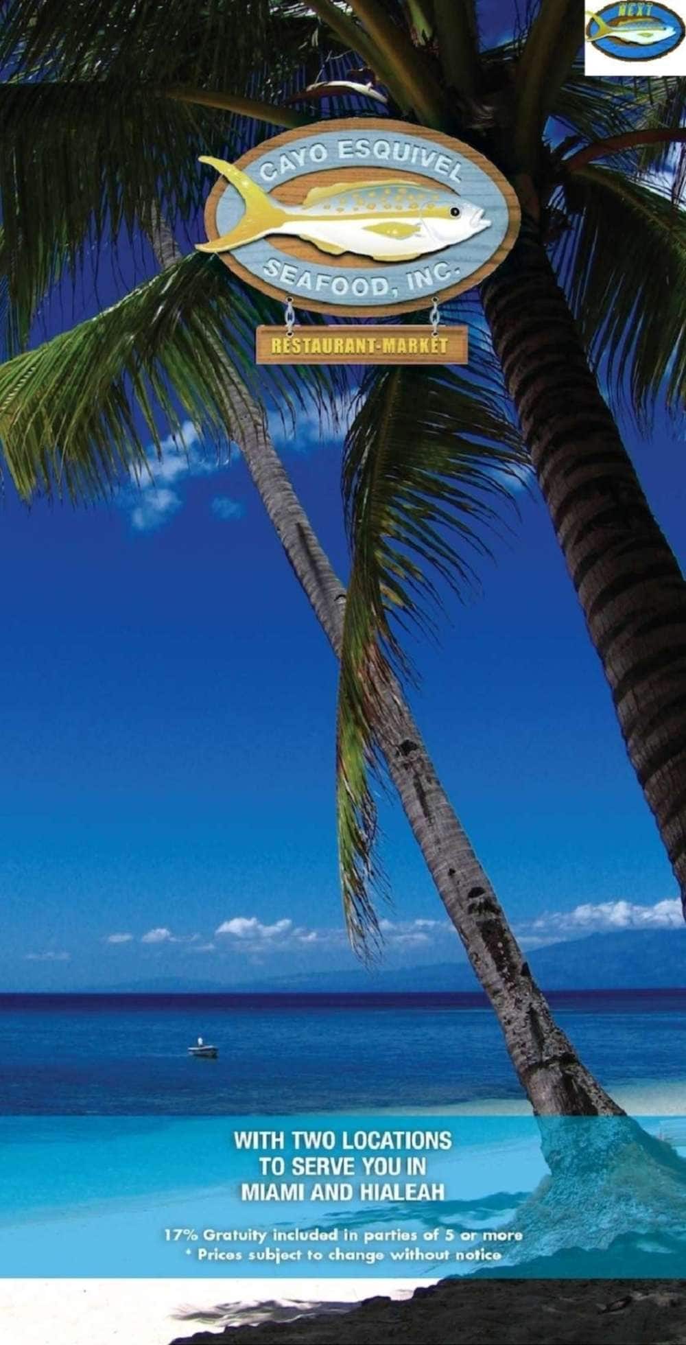 Menu at Cayo Esquivel Seafood restaurant, Miami, SW 40th St