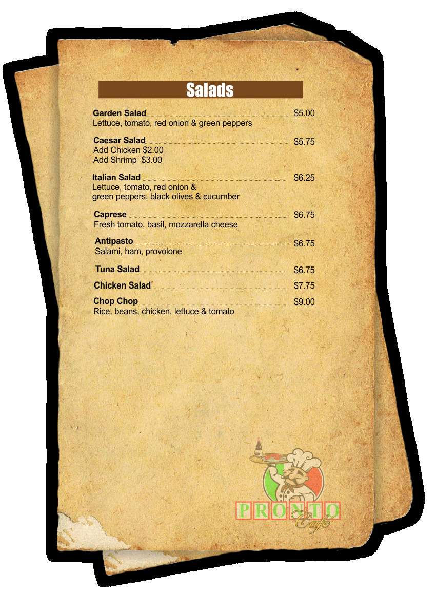 Pronto Cafe Menu, Menu for Pronto Cafe, North Miami/North Miami Beach ...
