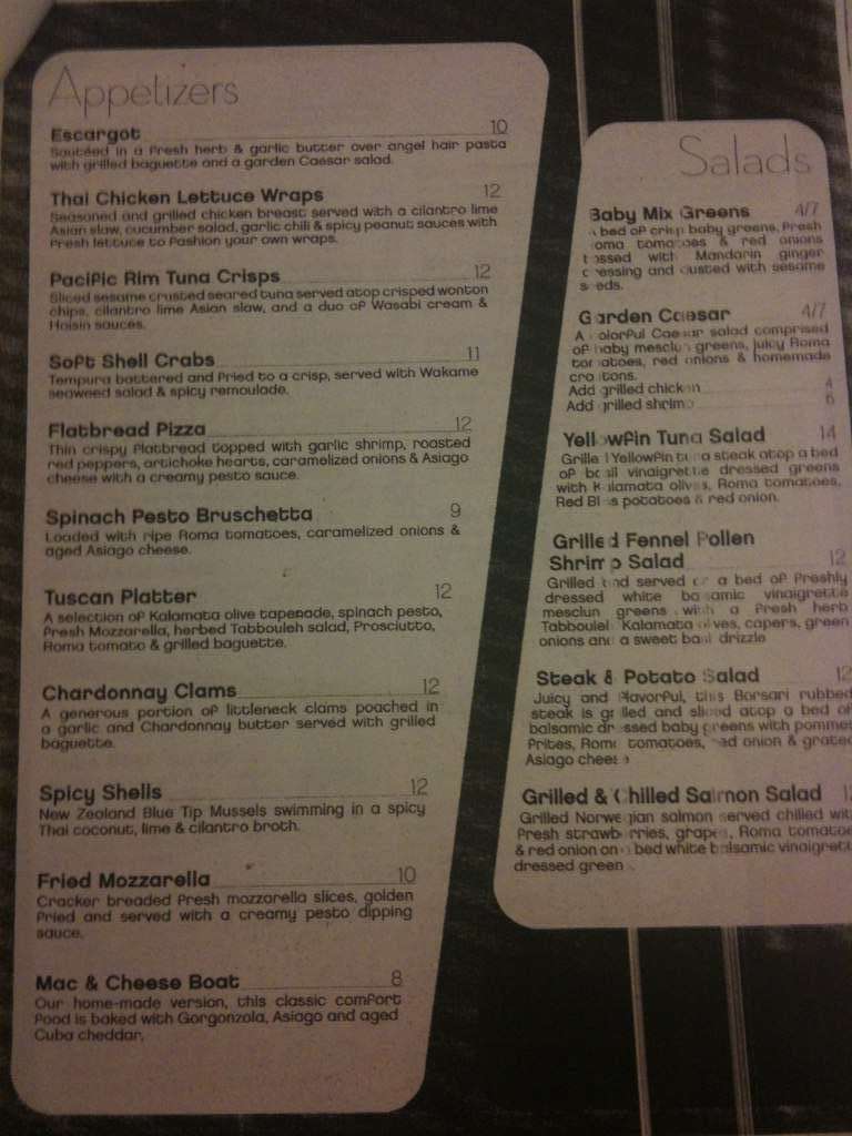 Menu at Forte restaurant, Jamestown