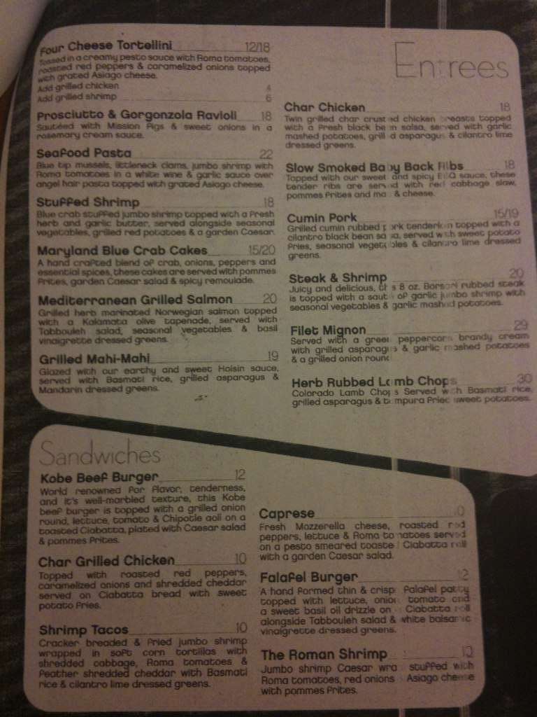 Menu at Forte restaurant, Jamestown