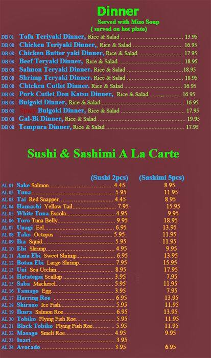 Menu at Yo Yo restaurant, Halton Hills