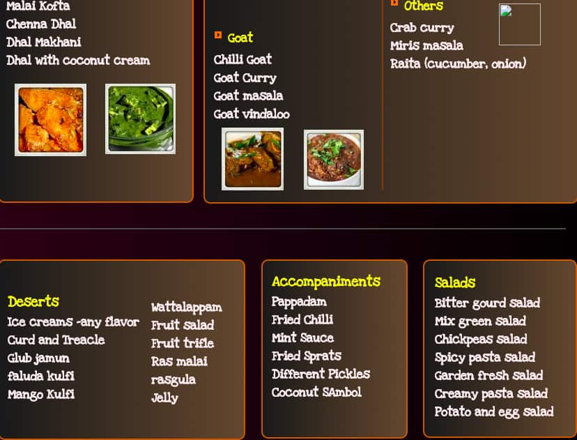 Menu at The Taprobane Castle restaurant, Kellyville