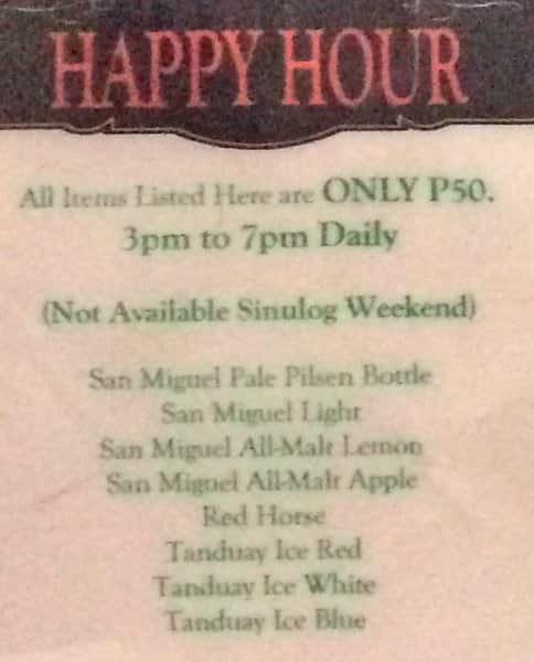 Menu at Howling Dogs Bar, Cebu City