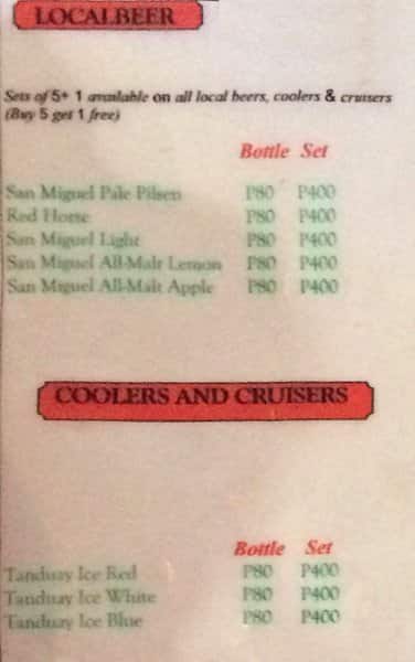 Menu at Howling Dogs Bar, Cebu City