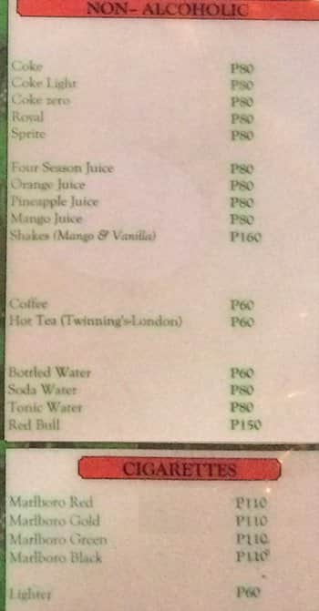 Menu at Howling Dogs Bar, Cebu City