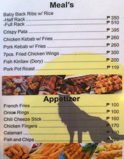 Menu at Howling Dogs Bar, Cebu City