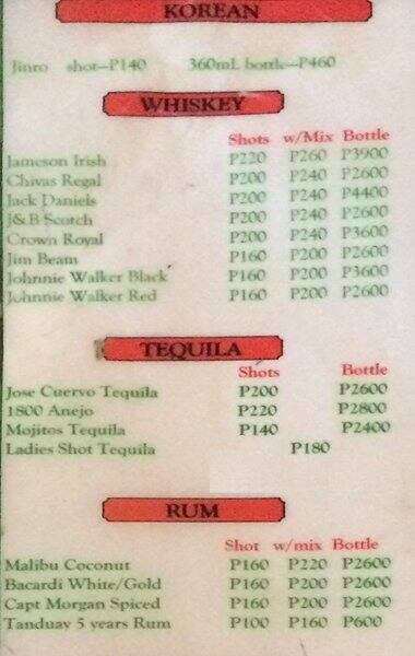 Menu at Howling Dogs Bar, Cebu City
