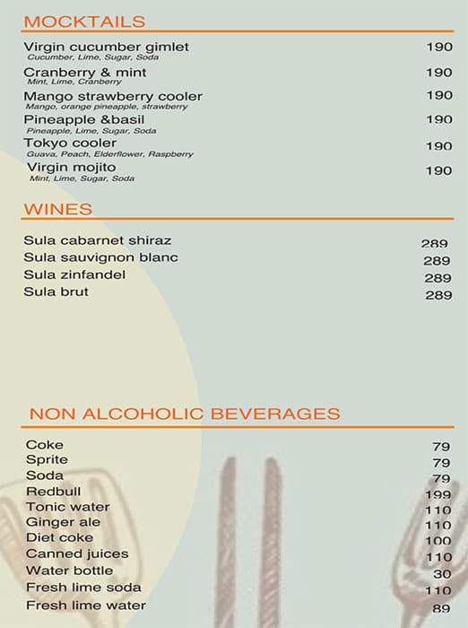 Menu at Bond RestoBar, Bengaluru