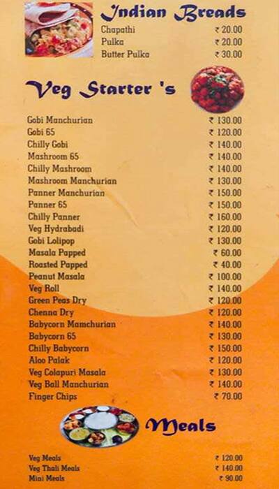 Menu at Food Corner - pure veg restaurant, Yelagiri