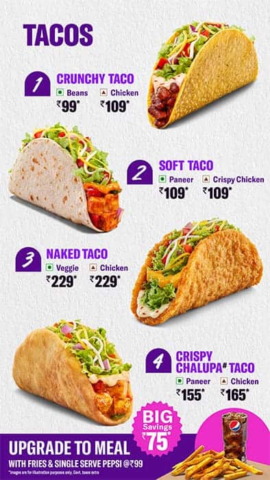 Menu of Taco Bell, Electronic City, Bangalore