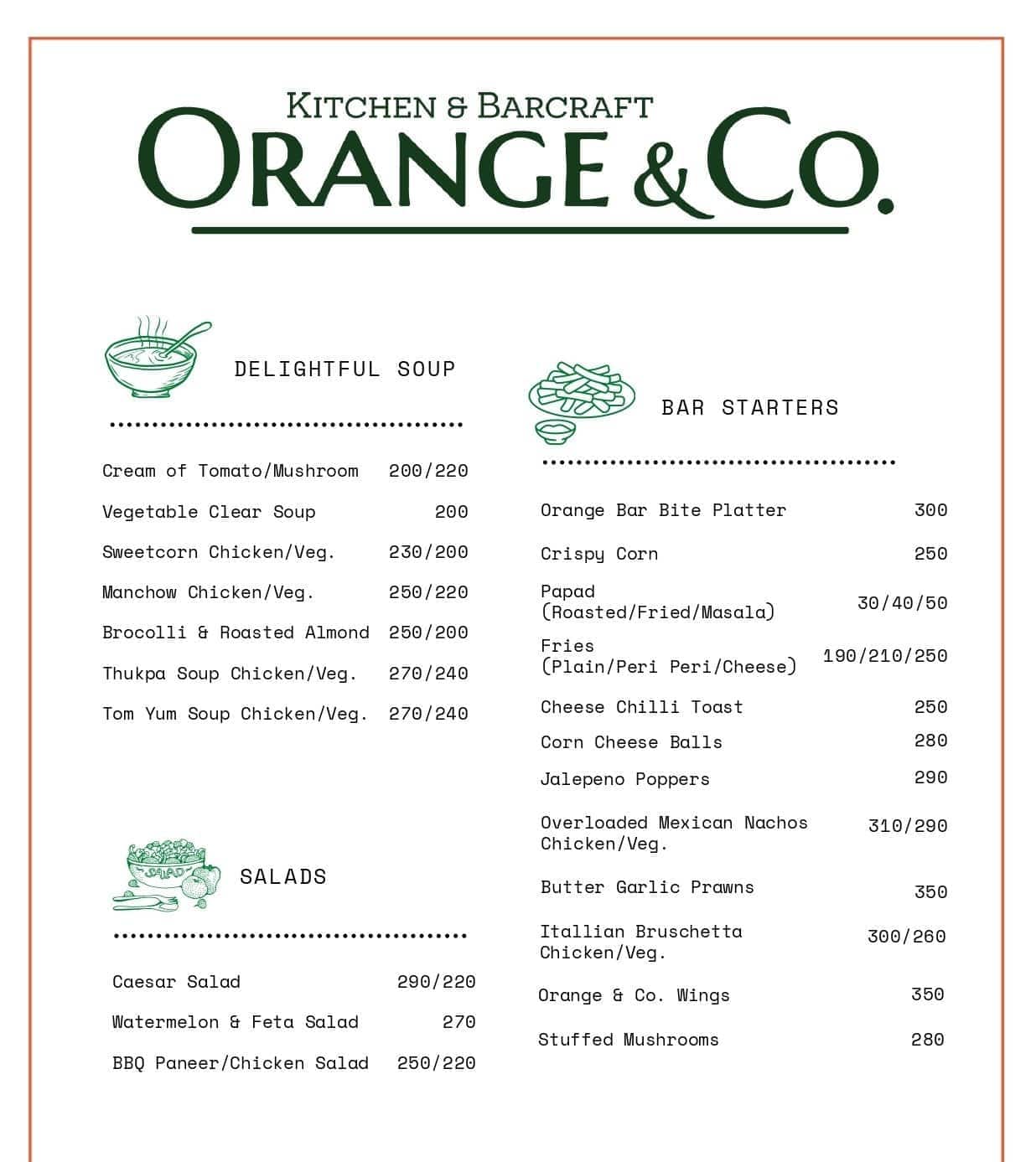 Menu of Orange And Co., Parvati, Pune