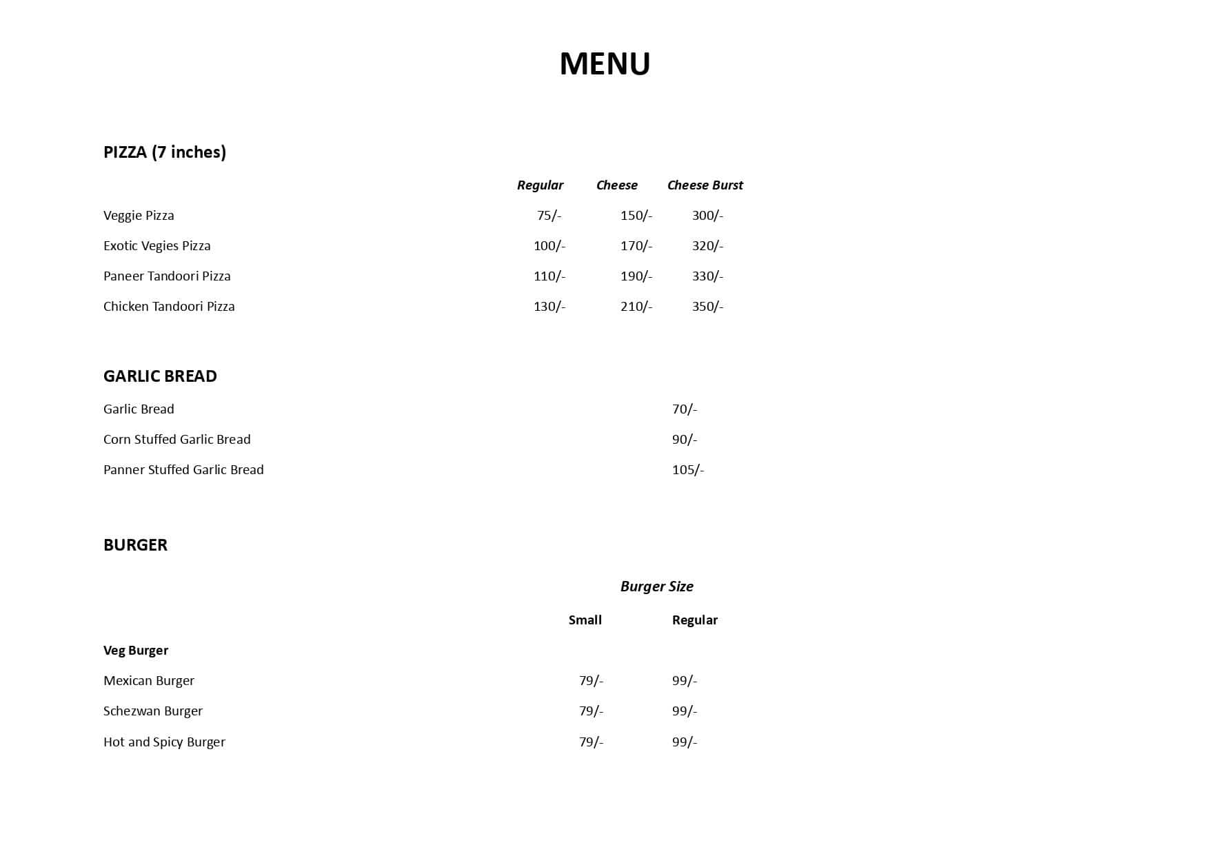 Menu of Dadas Cafe, Karve Nagar, Pune