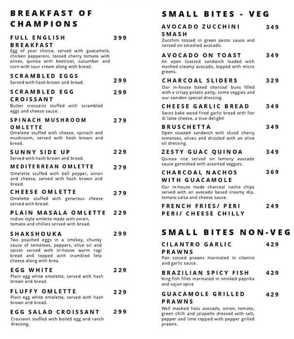 Menu of The Camden Lane, Koregaon Park, Pune