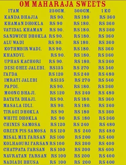 Menu of Bikaner Sweets & Namkeen, Vasai, Mumbai