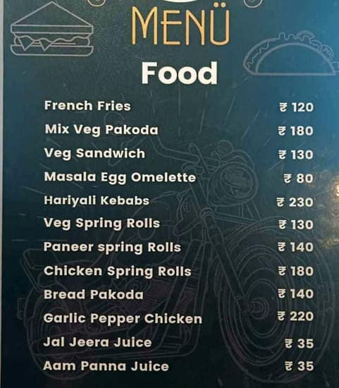 Menu of The Rider's Adda, HSR, Bangalore