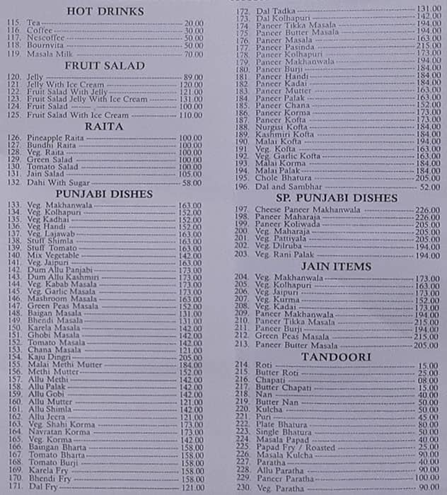 Menu at Prasadam Pure Veg Restaurant, Mumbai, 4RCX+243