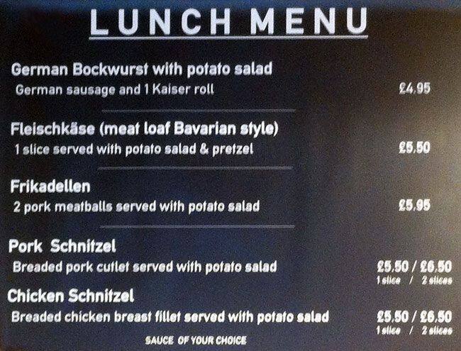 Menu at Bakehaus pizzeria, London