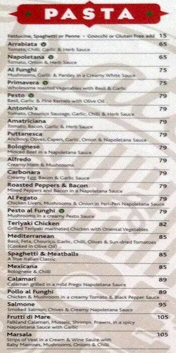 Menu at Fratelli restaurant, Randburg, Cnr of Hillcrest drive