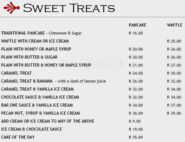 Menu au The Fireplace restaurant, Pretoria