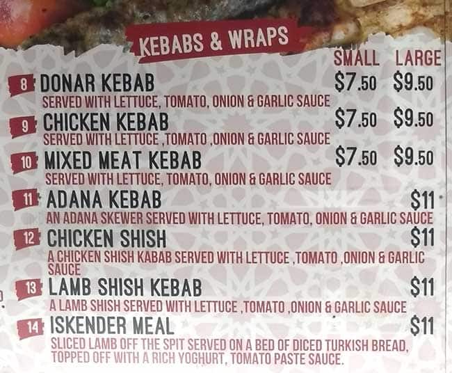 Menu at Friends Kebab fast food, Northcote