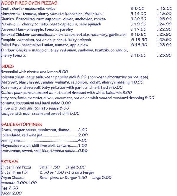 Menu at Boatshed Hallett Cove pizzeria, Hallett Cove