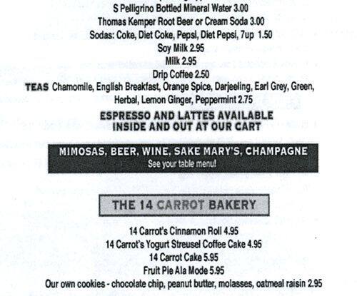 Menu at 14 Carrot Cafe, Seattle