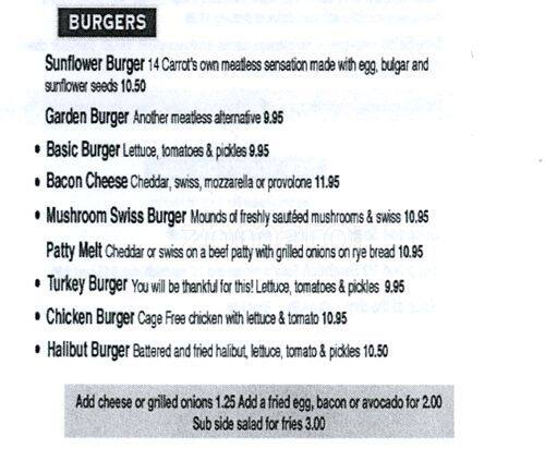 Menu at 14 Carrot Cafe, Seattle