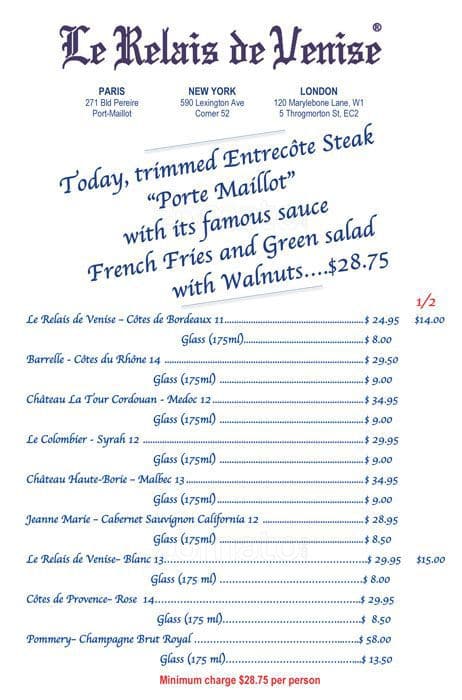 Le Relais de Venise "L'Entrecôte" Menu - Urbanspoon/Zomato