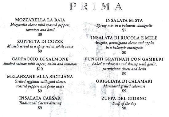 Bistro la Baia Menu, Menu for Bistro la Baia, Rittenhouse Square ...