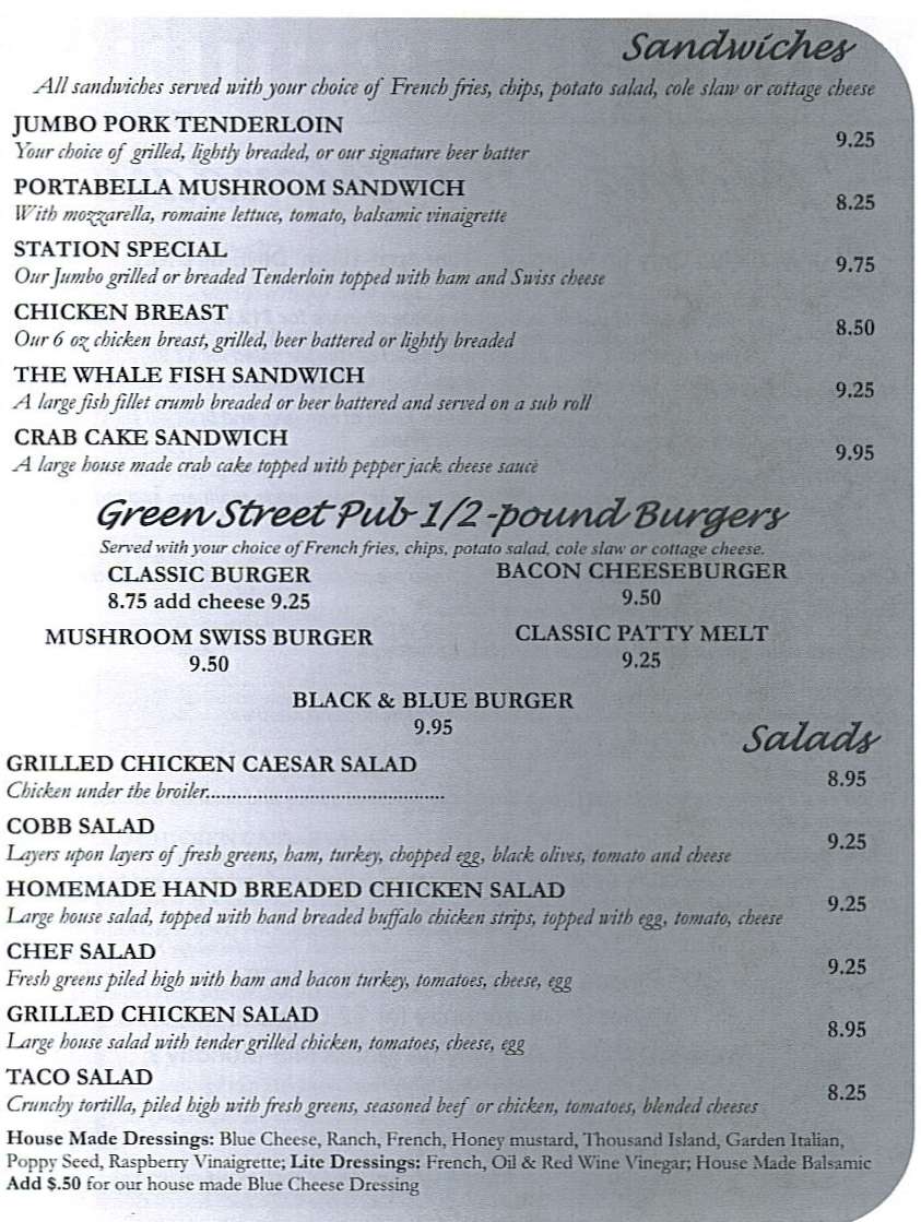Menu at Green Street Pub and Eatery, Brownsburg