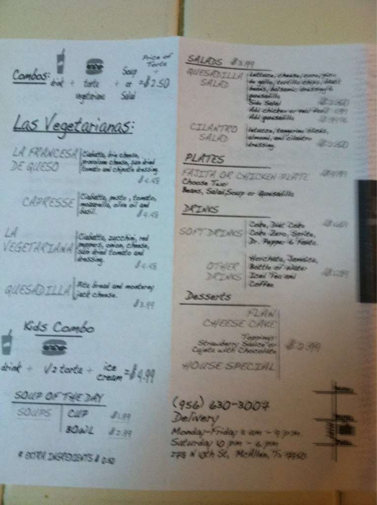 Menu at Las Tortas the original Mexican sub restaurant, McAllen, N 10th St