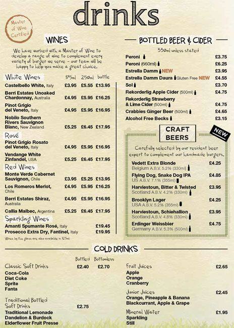Menu at Handmade Burger Co restaurant, Manchester