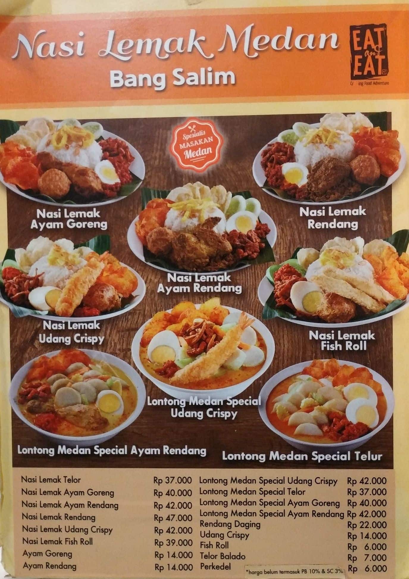 Menu at Nasi Lemak Medan Bang Salim restaurant, Jakarta, Food Court EAT ...