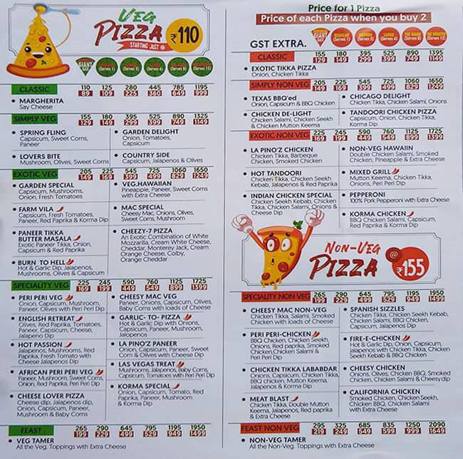 Menu at La pinoz pizza, Zirakpur