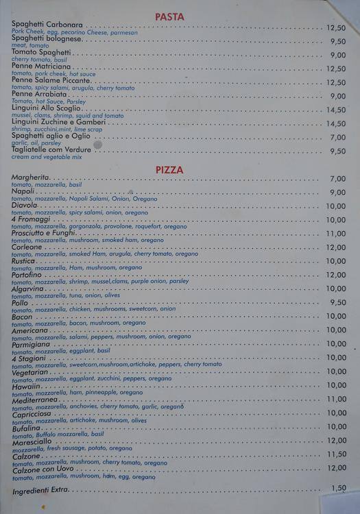 Menu at Portofino pizzeria, Olhos de Água