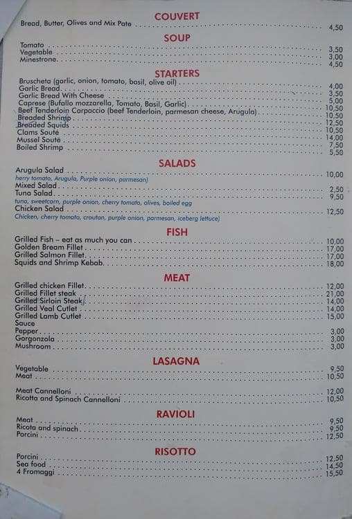 Menu at Portofino pizzeria, Olhos de Água