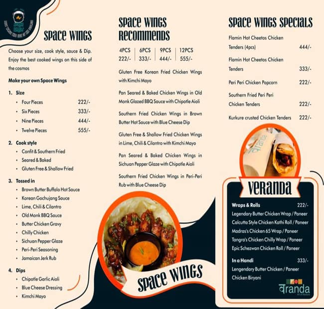 Menu of Space Wings, Santacruz East, Mumbai