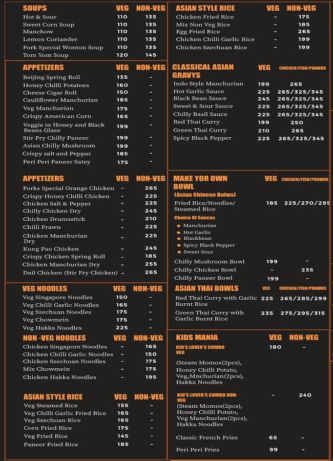 Menu of Forks & Chopsticks, Sohna Road, Gurgaon
