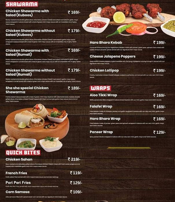 Menu at Shasha Shandaar Shawarma, Hyderabad, metro Pillar no 1160