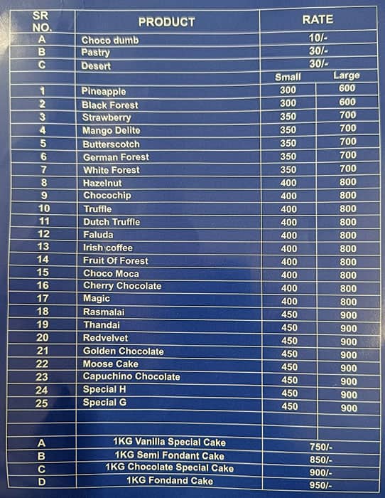 Menu of U2 Cakes, Mira Road, Mumbai