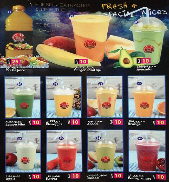 Menu at BURGER LAND restaurant, Abu Dhabi, 8J54+RW9