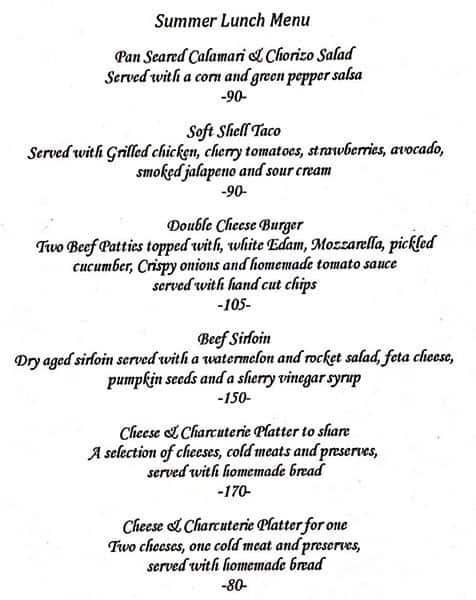 Menu at Ernie Els Wines, Cape Town