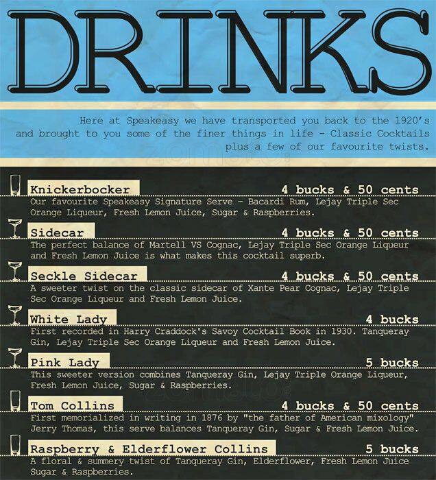 Speakeasy Menu, Menu untuk Speakeasy, Merchant City, Glasgow - Zomato UK