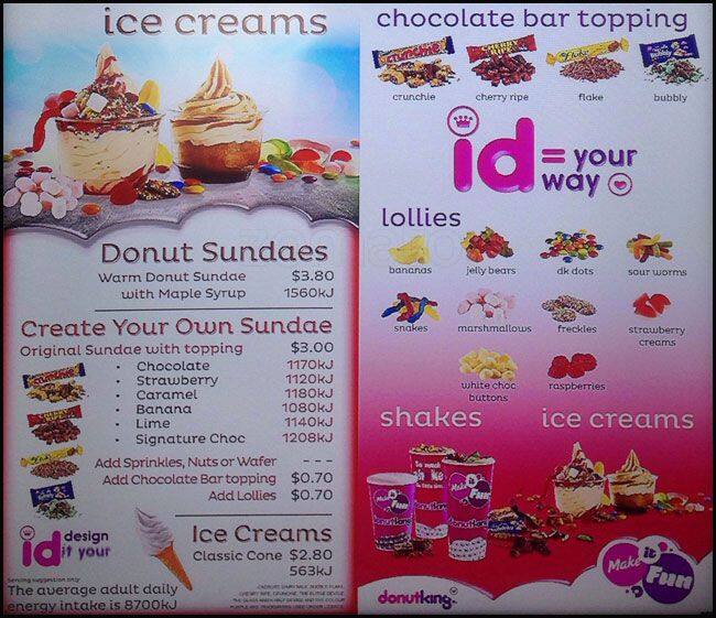 Menu at Donut King restaurant, Chadstone