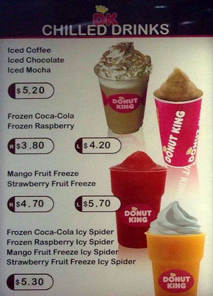 Menu at Donut King restaurant, Chadstone
