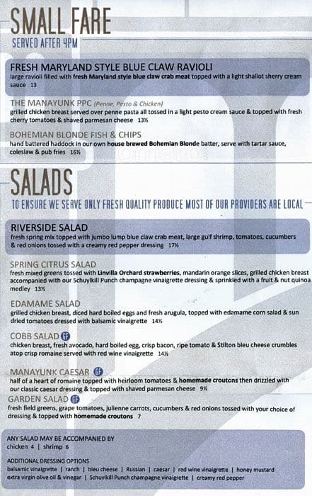 Menu at Manayunk Brewing Company pub & bar, Philadelphia, 4120 Main St